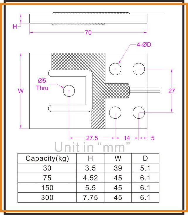 Low profile compression load cell 150 kg load cell 300kg