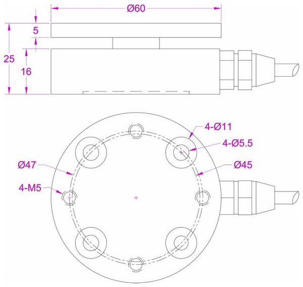 Flange type load cell for tension compression force measurement