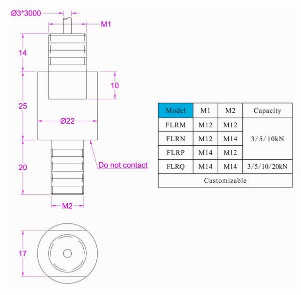 M12/M14 rod end inline load cell 20kN 10kN 5kN 3kN tension compression ...