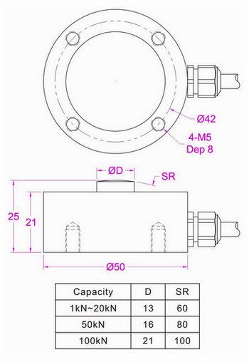 5000kg Compression Load Cell 5t Compression Force Sensor 50KN