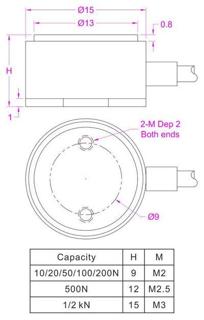 Miniature Compression Load Cell 1kg Pressure Force Measurement 10N
